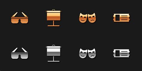3d 시네마 안경 프로젝션 스크린 코미디 와 비극 마스크와 영화 티켓 아이콘을 설정합니다 벡터 Theatrical