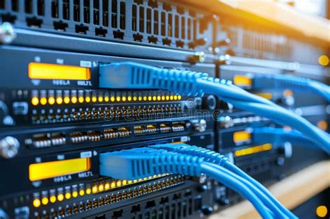 Network Panel With Switches And Cables In Data Center Room Modern Technology Infrastructure