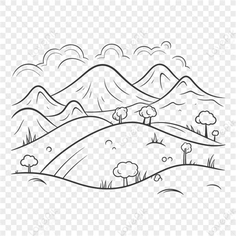 An Outline Drawing Of Hills And Forest Coloring Page Vector Sketch
