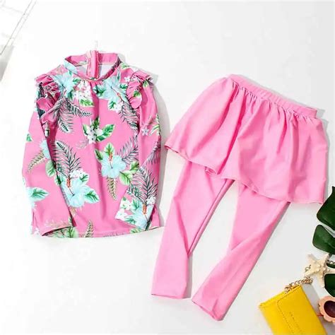 Купальный костюм из трех предметов милые детские розовые брюки кюлоты с длинными рукавами и