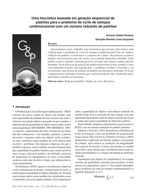 Pdf A Heuristic Based On Sequential Pattern Generation For The One Dimensional Cutting Stock