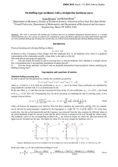 Pdf On Duffing Type Oscillators With A Straight Line Backbone Curve Ivana Kovacic