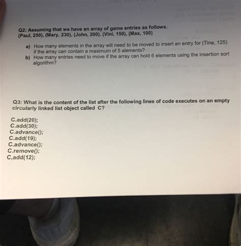 Solved Q2 Assuming That We Have An Array Of Game Entries As