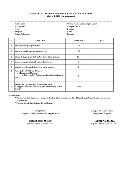 Laporan Kesehatan Kerja Kesjaor 2023 1 Pdf