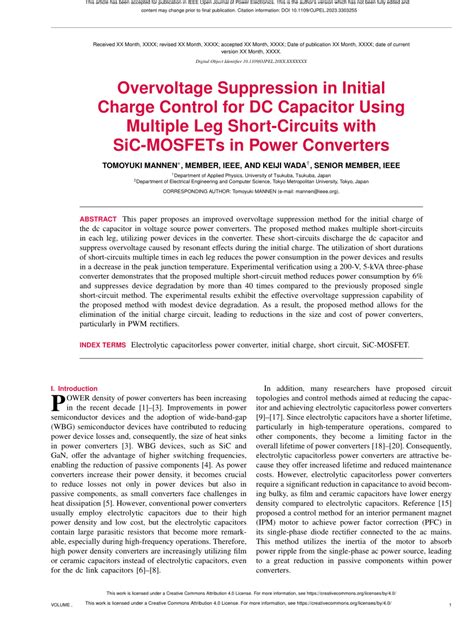 Pdf Overvoltage Suppression In Initial Charge Control For Dc Capacitor Using Multiple Leg