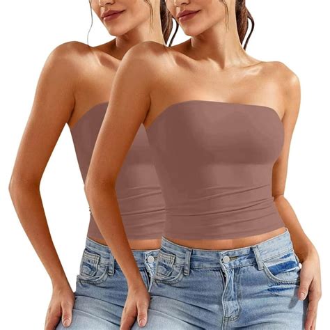 Aloohaidyvio 2 Pack Womens Bandeau Top Strapless Tube Tops Seamless