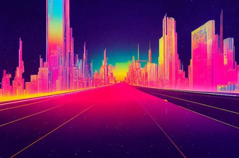 Premium Ai Image Abstract Of Cityscape In Retrowave City Pop Style Modern Cyberpunk 3d Rendering