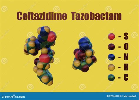 Ceftazidime And Tazobactam Space Filling Molecular Models 3d Illustration Royalty Free Cartoon