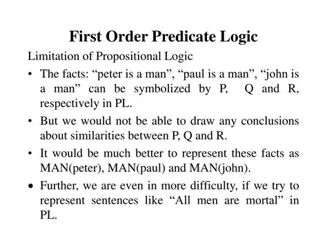 Ppt First Order Predicate Logic Limitation Of Propositional Logic