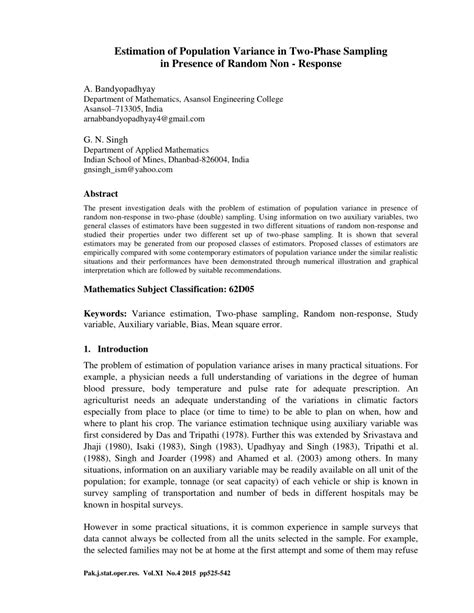 Pdf Estimation Of Population Variance In Two Phase Sampling In