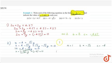 Write Each Of The Following Equation In The Form `ax By C 0` And