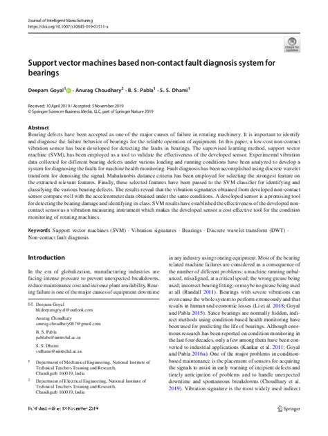 Pdf Support Vector Machines Based Non Contact Fault Diagnosis System For Bearings