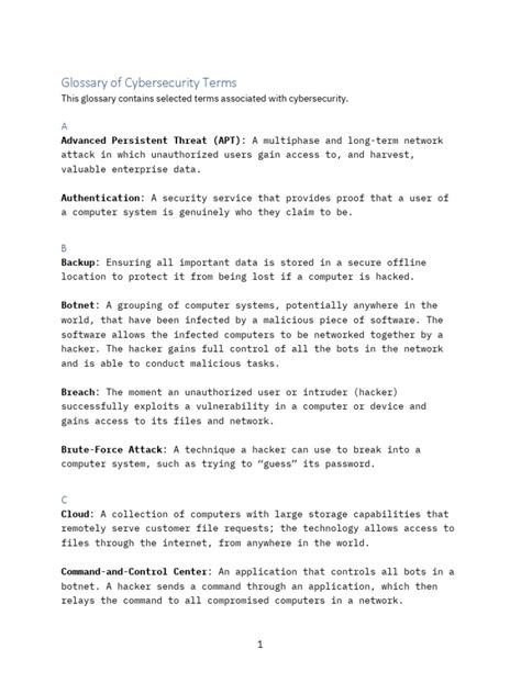 Glossary Of Cybersecurity Terms Pdf Malware Security