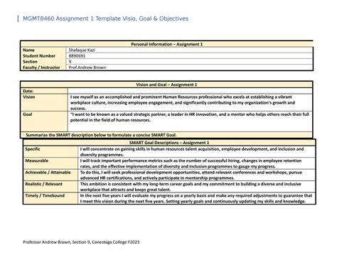 Assignment 1 Project Capstone Mgmt8460 Assignment 1 Template Visio Goal And Objectives Personal