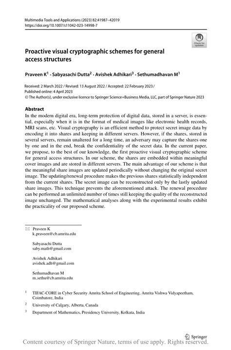 Proactive Visual Cryptographic Schemes For General Access Structures Request Pdf