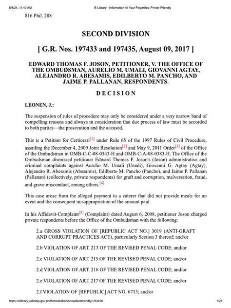Joson V Ombudsman 2017 Pdf