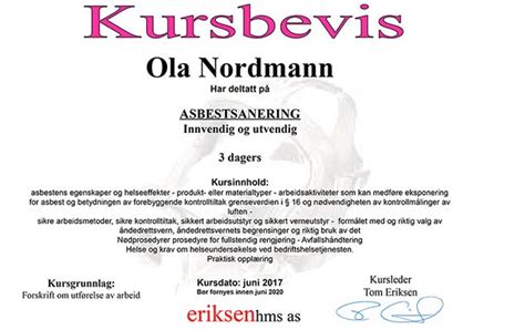 Kursbevis Asbestkursno