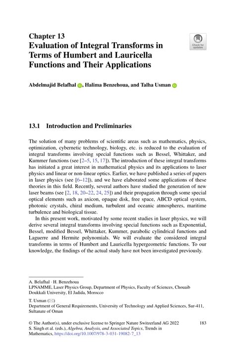Pdf Evaluation Of Integral Transforms In Terms Of Humbert And Lauricella Functions And Their