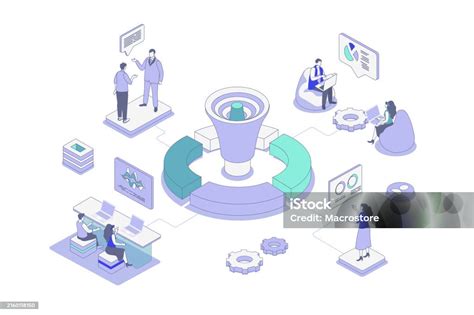 웹용 아이소메트리 디자인의 추천 마케팅 아이소메트릭 개념 사람들은 소통하고 추천하며 로열티 프로그램 광고 도구로 새로운 고객을 유치합니다 벡터 일러스트 레이 션입니다 3차원