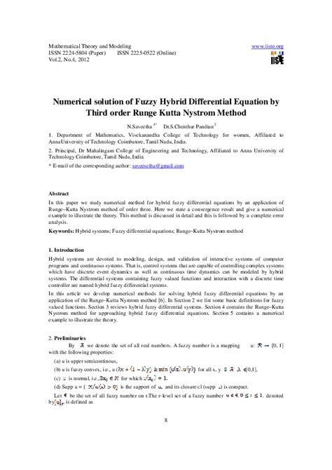 Pdf 11 Numerical Solution Of Fuzzy Hybrid Differential Equation By