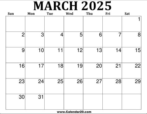 March 2025 Printable Calendar
