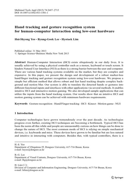 Algorithm Hand Tracking Pdf Humancomputer Interaction Video Games