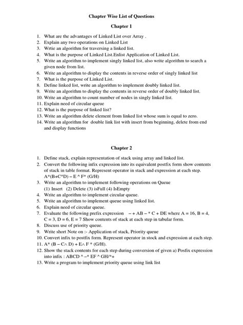 chapter wise list of questions download free pdf queue abstract data type algorithms and