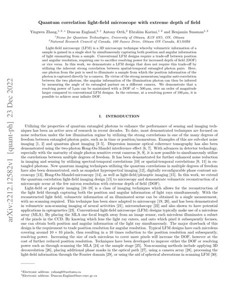 Pdf Quantum Correlation Light Field Microscope With Extreme Depth Of