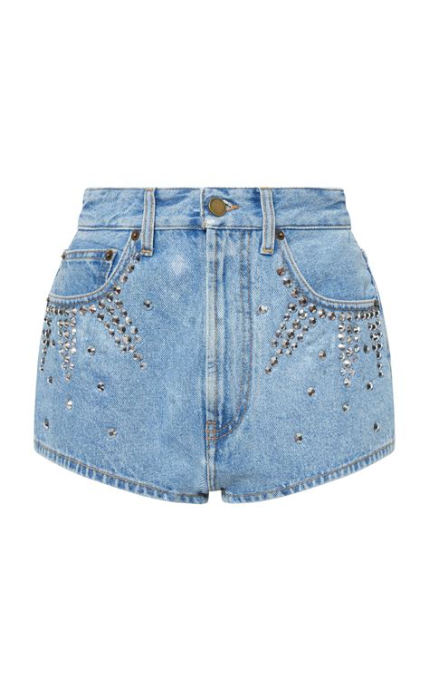 Crystal Embellished Denim Mini Shorts By Alessandra Rich Moda Operandi Embellished Denim