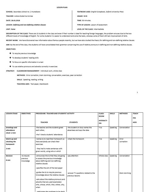 Lesson Plan 7b Pdf Teachers Lesson Plan