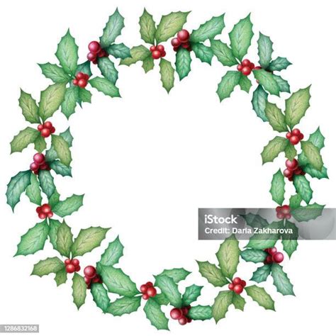 흰색 배경에 고립 된 수채화 손으로 그린 홀리 식물 화환크리스마스 그림 초대장 포스터 인사말 카드 크리스마스 장식 디자인 12