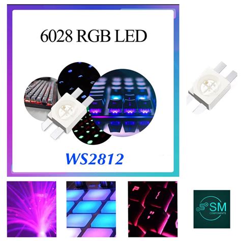 50pcs ws2812b rgb 6028 individually addressable led chip light dc 5v d sm components