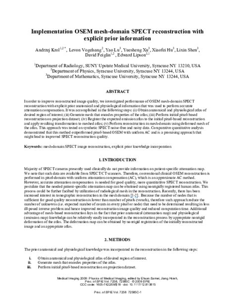 Pdf Implementation Osem Mesh Domain Spect Reconstruction With