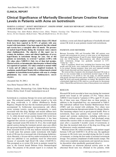 Pdf Clinical Significance Of Markedly Elevated Serum Creatine Kinase Levels In Patients With