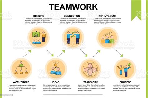 라인 아이콘 세트가 있는 팀워크 인포그래픽 디자인 편집 가능한 스트로크 인포그래픽에 대한 스톡 벡터 아트 및 기타 이미지