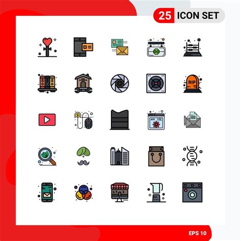 Mobile Interface Filled Line Flat Color Set Of 25 Pictograms Of Patrick Board Profile Mail Mail