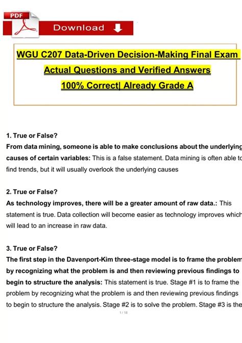 WGU C Data Driven Decision Making Final Exam And Object Assessment Exam