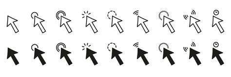 Mouse Pointer Line And Silhouette Icon Set Computer Cursor Arrow