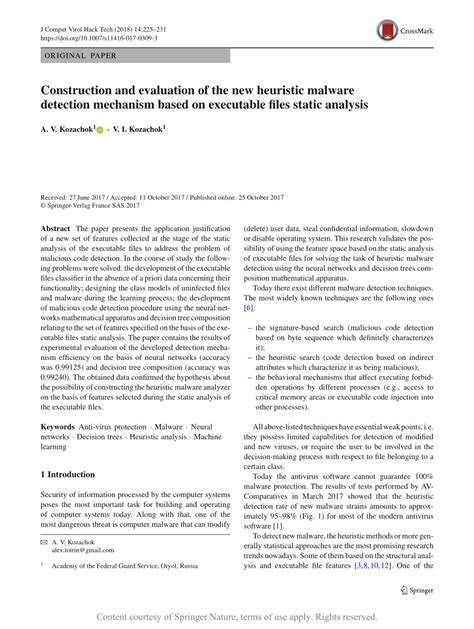 Construction And Evaluation Of The New Heuristic Malware Detection