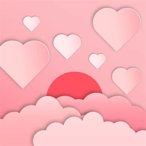 마음과 태양 종이 스타일의 배경 프리미엄 벡터