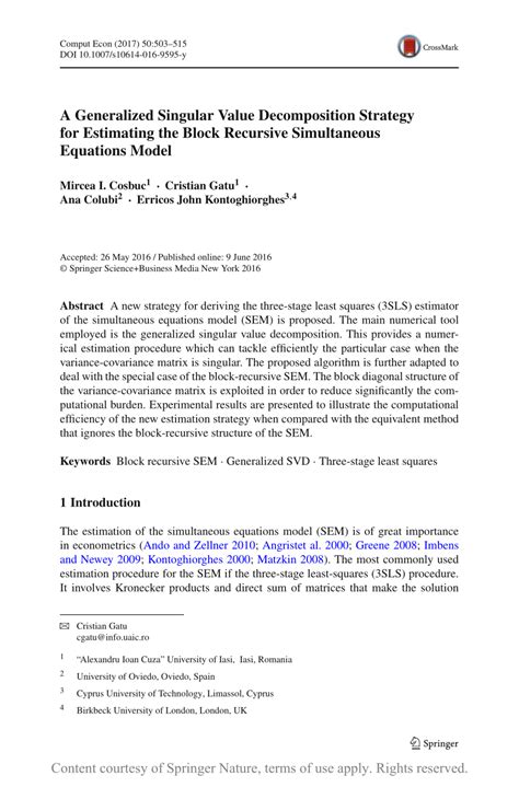 A Generalized Singular Value Decomposition Strategy For Estimating The Simultaneous Equations