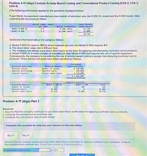 Solved Problem Algo Contrast Activity Based Costing Chegg