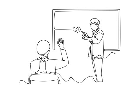 Continuous One Line Drawing Students Ask The Teacher In Class Class In Action Concept Single Continuous One Line Drawing Students Ask The Teacher In Class Class In Action Concept Single