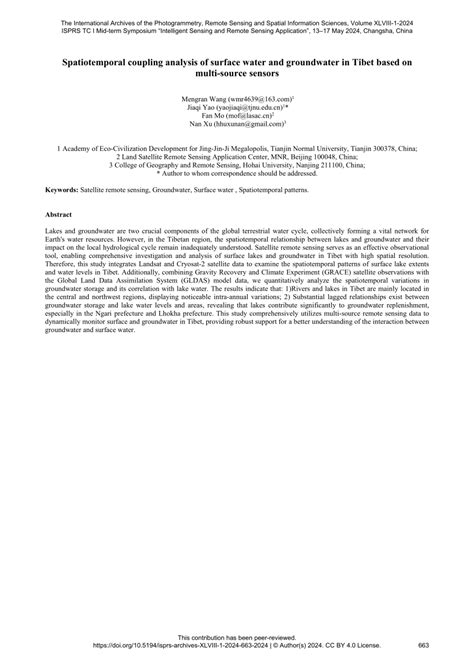 Pdf Spatiotemporal Coupling Analysis Of Surface Water And Groundwater In Tibet Based On Multi