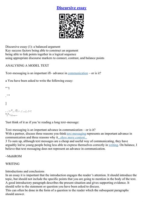 Discursive Essays Examples Pdf