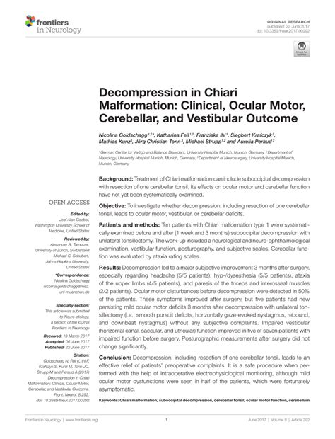 Pdf Decompression In Chiari Malformation Clinical Ocular Motor Cerebellar And Vestibular