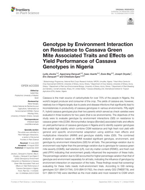 Pdf Genotype By Environment Interaction On Resistance To Cassava