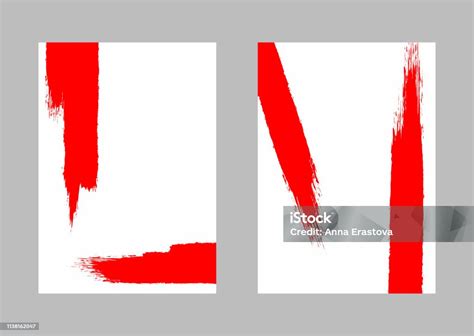 흰색 종이에 빨간 브러시 스트로크 수직 그런 지 템플릿 집합입니다 수채화 물감 페인트 브러시 스트로크 가리기에 대한 스톡 벡터