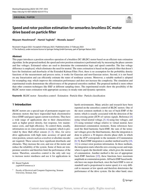Speed And Rotor Position Estimation For Sensorless Brushless Dc Motor Drive Based On Particle