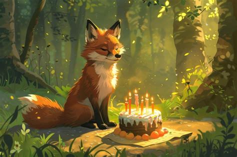 Felix The Fox Celebrates With Cake Premium Ai Generated Image